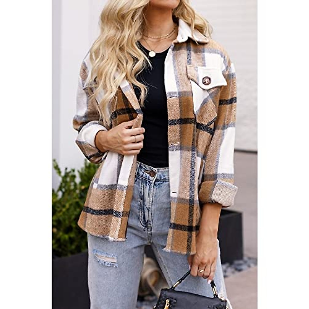 ZAFUL Shackets for Women 2022 Oversized Flannel Shirts for Women Plaid Jackets