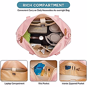 BAGODI Gym Bag for Women, Weekender Overnight Bag with USB Charging Port, Sport Travel Duffel Bag with Wet Pocket & Shoe Compartment, Carry on Tote Bag for Travel/Gym/School 5 Pcs Set