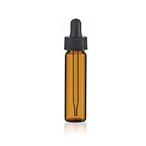 MagnaKoys 2 Dram 1/4 oz Amber Glass Vials w/Straight Black Bulb Eye Glass Droppers for Essential Oils & Liquids (Pack of 2)