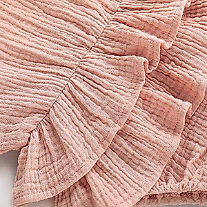 Yoawdats Newborn Baby Girl Romper Cotton Linen Bodysuits Ruffle Sleeve Summer Jumpsuit Outfits Clothes (0-6 Months, Y Pink)