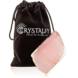 CRYSTALFY Rose Quartz Crystal Phone Grip & Phone Stand: Authentic Natural Gemstone Swappable Top, Expandable Collapsible Holder for Smartphones and Tablets (Rose Quartz Irregular Gold Edge)