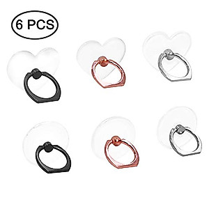 SENHAI 6 Pcs Transparent Mobile Phone Ring Holder, Round and Heart-Shaped 360 Degree Rotating Universal Ring Buckle Grip Stand for Smartphones, Tablets