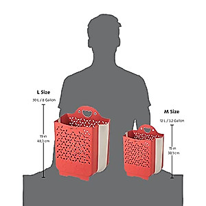 Foldable Plastic Laundry Baskets. Wall Hanging Storage Basket. Multi-function Storage Container Waterproof Durable for Bedroom and Bathroom (M&L, Red)