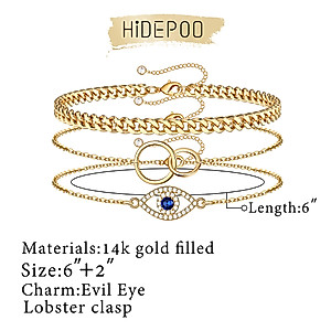 Layered Evil Eye Bracelets for Women, 14K Gold Filled Delicate CZ Evil Eye Bracelet layering Gold Cuban Chain bracelet Infinity Circle Dainty Evil Eye Bracelets for Women Jewelry