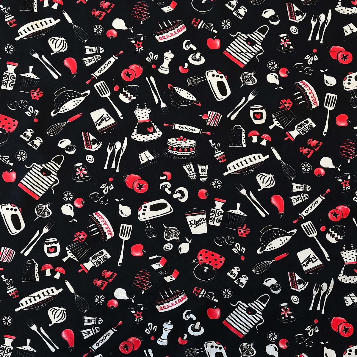 Dish Drying Mat - Coffee Station Mat - Pet Placemat - Appliance Mat - Kitchen Mat - Kitchen Tools in Red, Black and Cream - 16 x 20 Inches - Handmade by Green Acorn Kitchen