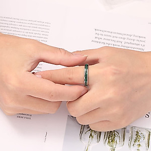 Corato Womens 4mm Silver Tungsten Wedding Rings with Malachite Fragments Inlaid Promise Ring for Couples Size 6