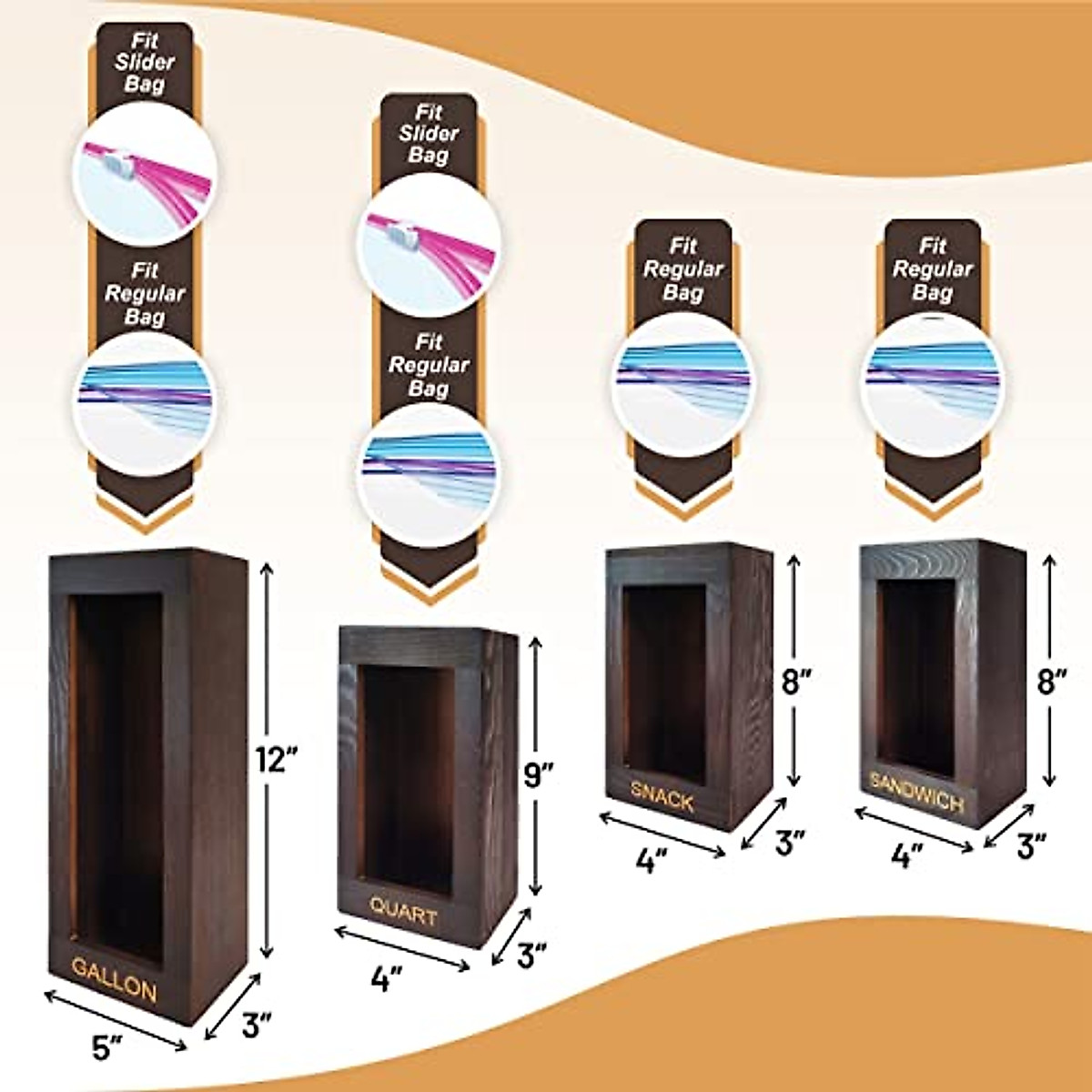 Nasri Ziplock Bag Organizer - Includes 20 Gallon size slider bags - Kitchen Food Storage Bag Organizer for Drawer, compatible with Ziploc and all other Slider and Regular Bags, larger quart box