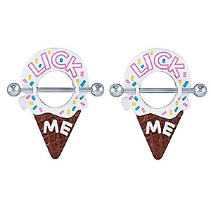 Body Accentz Nipple Ring Lick Me Ice Cream Cone Shield - Surgical Steel - Barbell Piercing