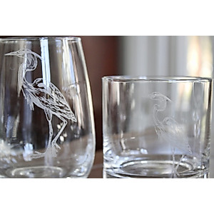 HullSpeed Designs Blue Heron - Set of 2 Stemless Wine Glasses - Laser Engraved