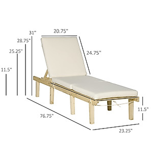 Outsunny Chaise Lounge Chair for Outdoor, Patio Recliner with 4-Position Adjustable Backrest and Cushion for Deck, Beach, Lawn and Sunbathing, Natural