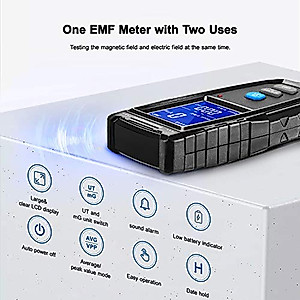 ERICKHILL EMF Meter, Rechargeable Digital Electromagnetic Field Radiation Detector Hand-held Digital LCD EMF Detector, Great Tester for Home EMF Inspections, Office, Outdoor and Ghost Hunting