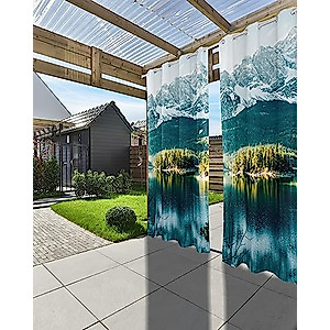 Outdoor Curtains for Patio 2 Panels Set Park Lake Forest Natural Scenery under the Sun Waterproof Privacy Outside Curtain Sun Blocking Grommet Drapes for Porch Gazebo Pergolas Balcony 52x108 Inch