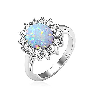 FersonLancy Created 3ct Oval Opal Rings Women 925 Sterling Silver Classic Princess Diana Wedding Engagement Rings Fine Jewelry Gift (opal, 7)