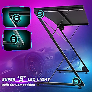 Z-Shaped Computer Desk PC Gaming Table, Black Desk with LED Lights, Home Office Work Desk for Small Spaces