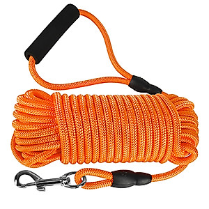 Vivifying Long Dog Leash, 32ft Floating Dog Training Leash, Check Cord Rope Leash with Comfortable Handle for Outside, Hiking, Swimming, Beach and Lake (Orange)