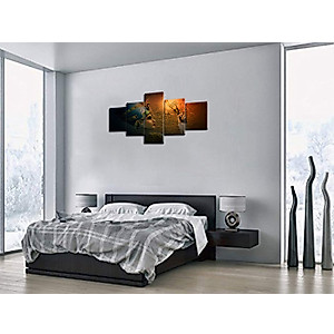 TUMOVO Wall Art for Living Room Egyptian Panels Paintings Cleopatra Pictuers 5 Piece Canvas Modern Artwork Home Decor for Bedroom Office Framed Gallery-Wrapped Stretched Ready to Hang(50''Wx24''H)