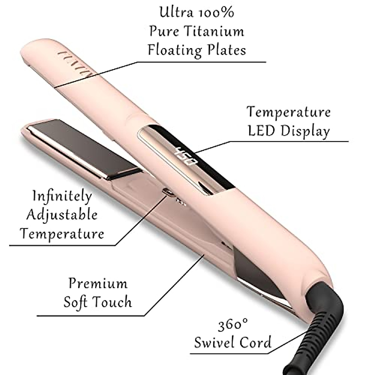 FUNTIN S10 Hair Straightener, Flat Iron - 100% Pure Titanium Flat Iron for straightening Curls Ion Inside 1 Inch (Baby Pink)