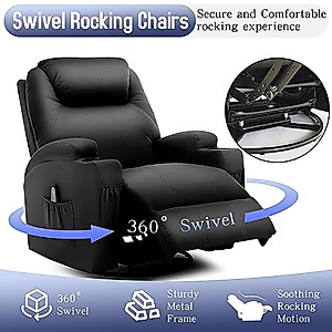 Korser Recliner Chair, Rocking Chair with Massage and Heat, 360° Swivel Recliner Chairs for Adults, Rocker Manual Recliner with Remote Control and Cup Holder for Living Room, Bedroom, Nursery