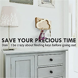 Cloud Key and Letter Holder for Wall - Entryway Rustic Key Rack and Mail Organizer Wall Mount, Minimalistic Style Wooden Wall Décor, Cloud Shelves with 3 Key Hooks, 8" W*5.3" H*2.64" D (White)