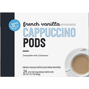 Amazon Brand - Happy Belly Cappuccino Coffee Pods Compatible with 2.0 K-Cup Brewers, French Vanilla Flavored, 24 Count