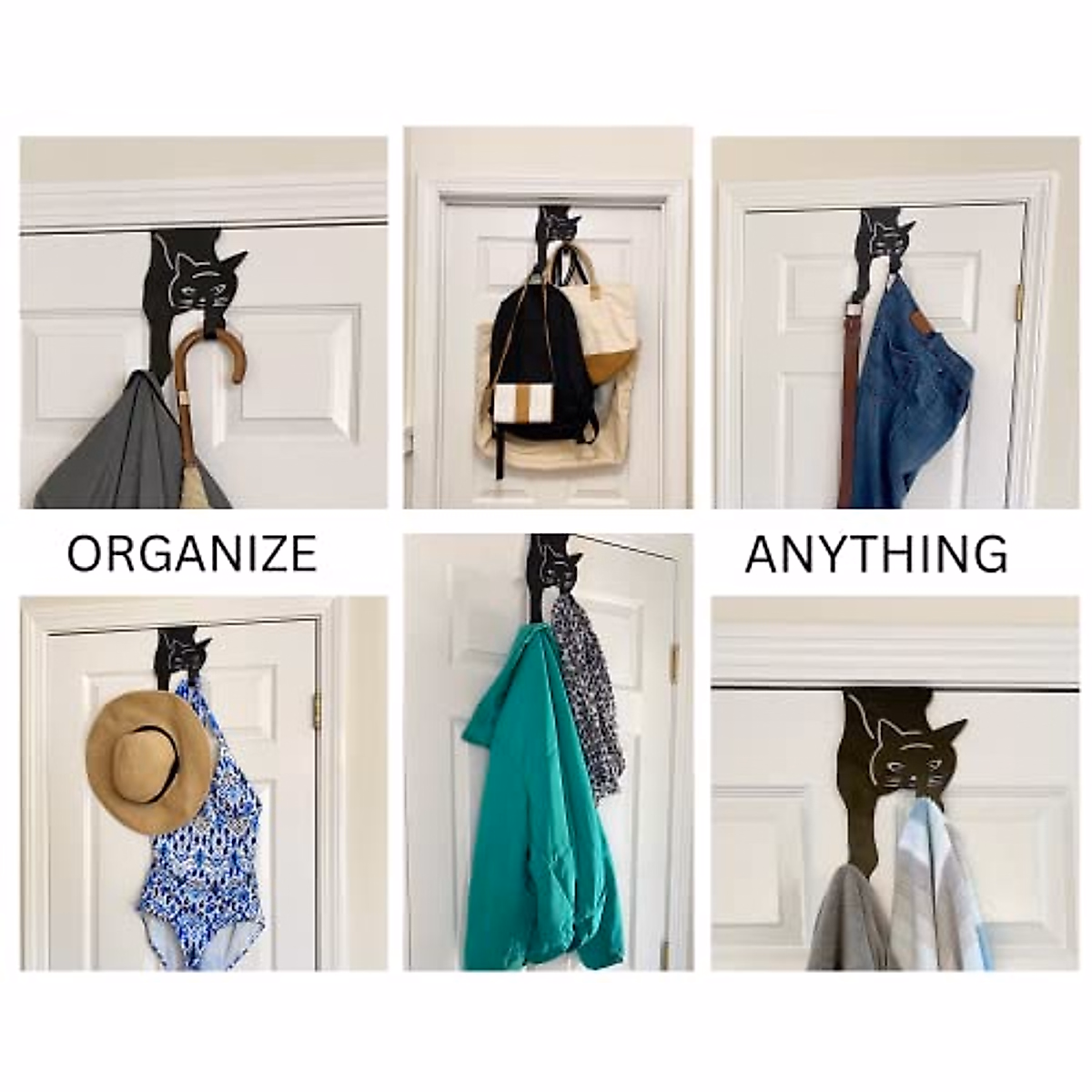 Evelots Cat Over The Door Hooks for Hanging-Black-Over The Door Organizer-Strong Metal Hooks