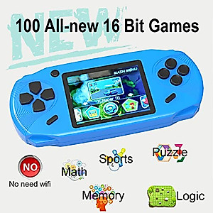 Beijue 16 Bit Handheld Games for Kids Adults 3.0'' Large Screen Preloaded 100 HD Classic Retro Video Games USB Rechargeable Seniors Electronic Game Player Birthday Xmas Present (Blue)