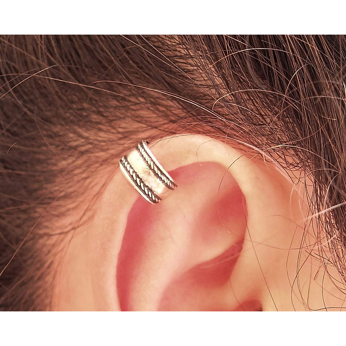 Handmade Silver 2Pcs Ear Cuffs Non-Piercing Earrings, 925 Sterling Silver, Fake Cartilage Helix Non-Pierced Ear Clip on for Women, Tiny Triple Band & Wide Band Ear Wraps, By Miya Jewelry