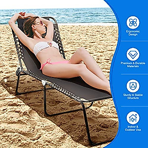 Giantex Outdoor Chaise Lounge Adjustable Sunbathing Seat W/Pillow,4-Level Backrest Portable and Foldable Patio Recliner for Lawn, Beach, Backyard, Gardens, Poolside Lounge Chair (1, Black)
