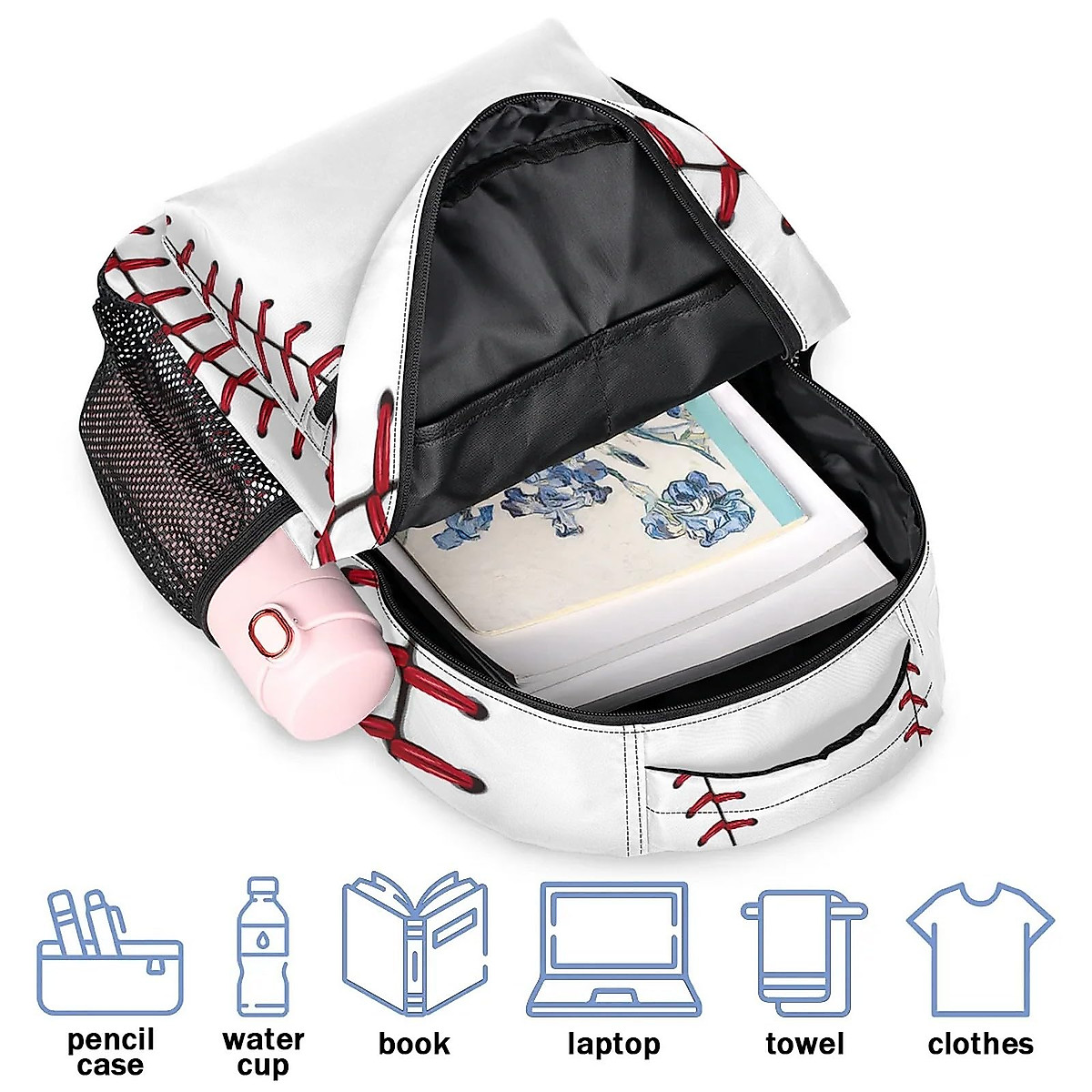 AUUXVA Baseball Stitches Laptop Backpack Kids Girls Boys Bookbag School Travel Tablet Back Pack Students Schoolbag For Elementary Junior High School College Hiking Fits 13 14 14.5 Inch