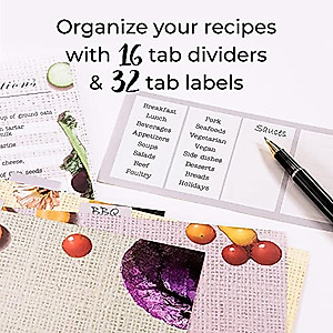 Recipe Binder, 3 Ring Organizer Kit 8.5x11 in. Book Binder with 16 Dividers & 32 Labels & 50 Plastic Sleeves. DIY Family Cookbook for Favorite Printed & Write in Recipes. (Vegetable)