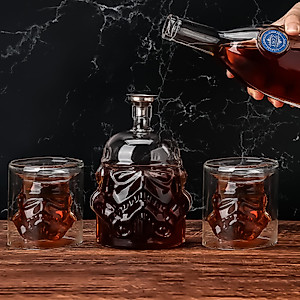 Yingluo Transparent Creative Whiskey Decanter Set With 4 Glasses,Flask Carefe,Whiskey Carafe for Wine,Scotch,Bourbon,vodka,Liquor-750ml Gifts for Men (1 DECANTER + 4 GLASSES)