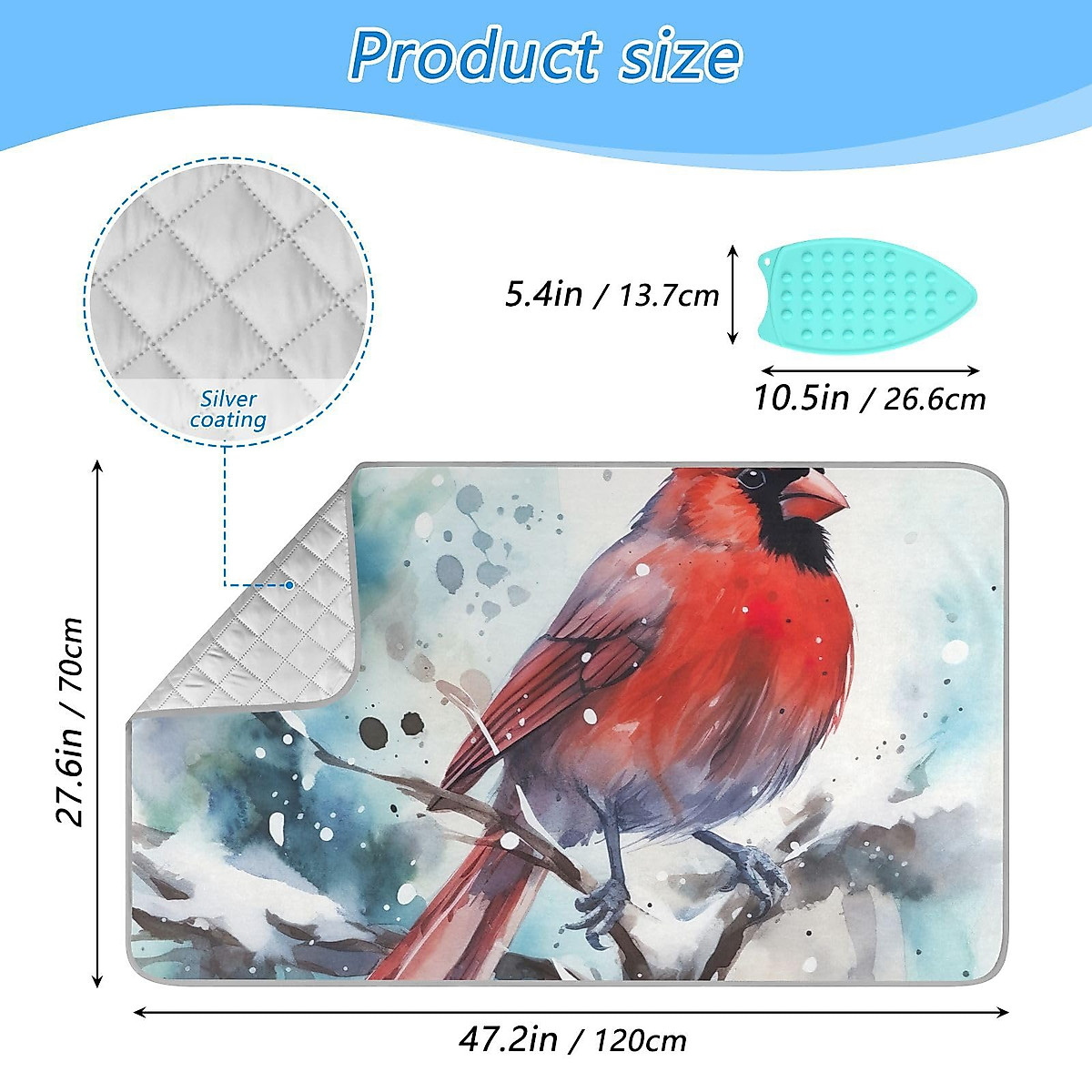 GOODOLD Christmas Bird Ironing Mat Portable Travel Ironing Pad for Washer,Dryer,Table Top, Iron Board Alternative Cover, Large Heat Resistant Ironing Blanket