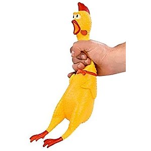 Hilarious 15” Rubber Screaming Chicken Toy For Kids & Pets – Super Durable & Funny Squeaky Chicken Dog Chew Toy - Silly Squeezing & Squawking Novelty Gift Idea – Vibrant Colors & Wacky Design