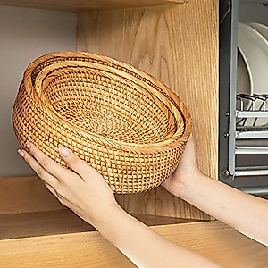Rattan Basket for Storage Set 3 Small Bread Baskets for Serving Potatoes Onions Container Stackable Fruit Holder for Kitchen Countertop Organizing Bathroom