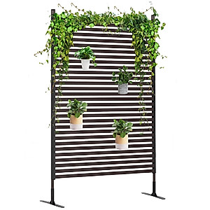 YOTOWORTH Patio Privacy Fence Screen, Outdoor Metal Slatted Decorative Privacy Screen and Panels Freestanding for Patio Divider, Brown Outdoor Privacy Screen with Stand, 71" H×35.4" W