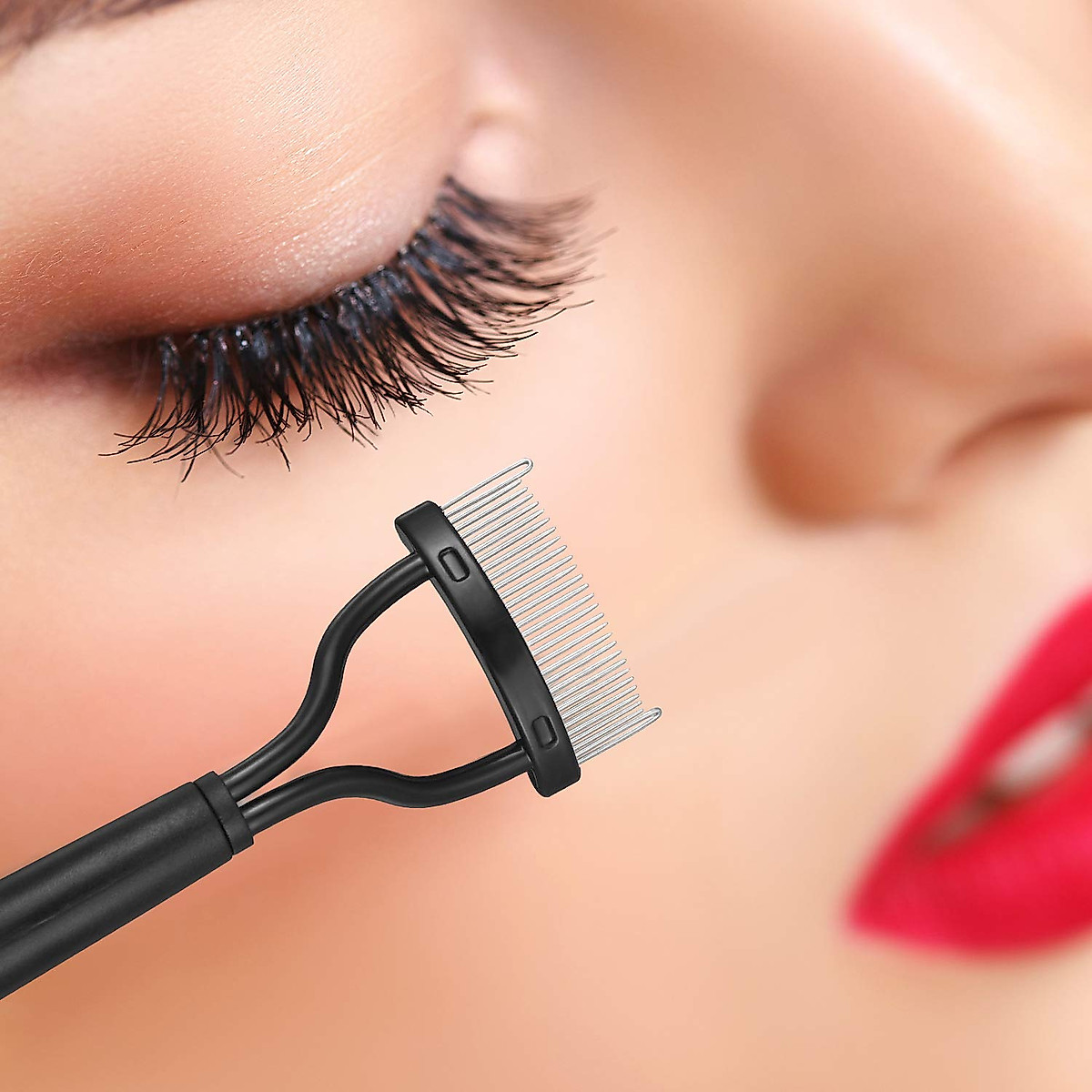 Hicarer 5 Pieces Folding Eyebrow Comb Stainless Steel Grooming Brush and Eyelash Separator Mascara Applicator with Storage Bag for Making Up Supplies