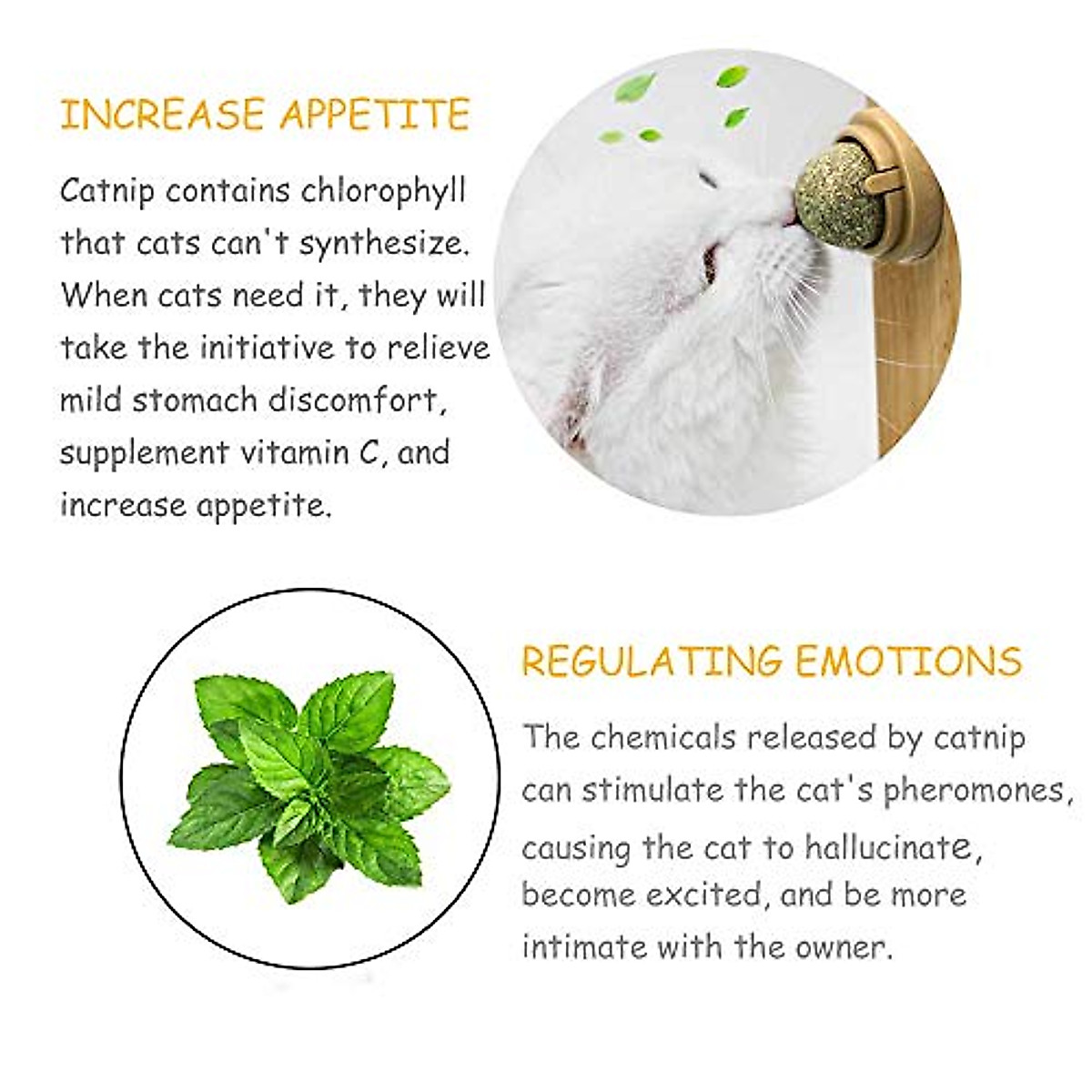 2 pcs Catnip Balls, Pure Natural Mint Leaf Rotating Interactive Cat Toys, Cat Removal Hairball Toys Can Be Sticky On Wall, Teeth Cleaning Catmint Toy for Cat, Kitten, Kitty Playing Chewing