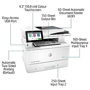HP Laserjet Enterprise MFP M430f All-in-One Wired Monochrome Laser Printer, White - Print Scan Copy Fax - 4.3" LCD, 40 ppm, Auto Duplex Printing, 50-Sheet ADF, Ethernet (Renewed)