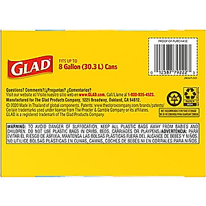 Glad Trash & Food Storage Medium Kitchen Drawstring Trash Bags 8 Gallon White Trash Bag, Fresh Clean Scent, 80 Count (Package May Vary)