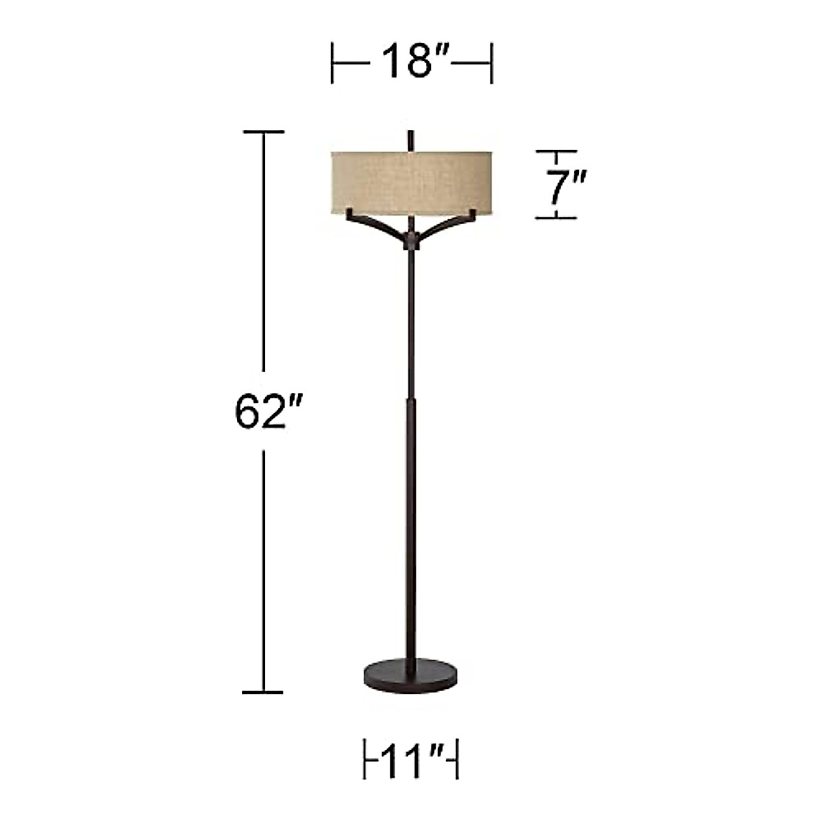 Franklin Iron Works Tremont Modern Mid Century Floor Lamp Standing 62" Tall Deep Bronze Metal Tan Burlap Drum Shade for Living Room Reading Bedroom Office House Home Decor