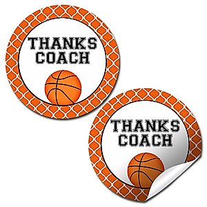 Basketball Team Coach Appreciation Thank You Sticker Labels, 40 2" Party Circle Stickers by AmandaCreation, Great for Envelope Seals & Gift Bags