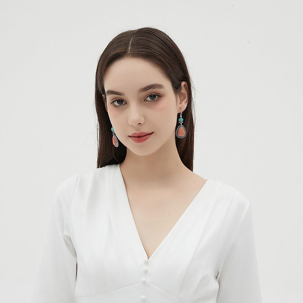 Colloca Orange Spiny Oyster Earrings for Women, Turquoise Orange Teardrop Earrings, Western Bohemian Drop Dangle Earrings, Jewelry Gift box Included