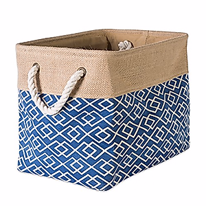 DII Jute Storage Collection Collapsible Burlap Diamond Storage Bin, Small Rectangle, 14x8x9", Navy
