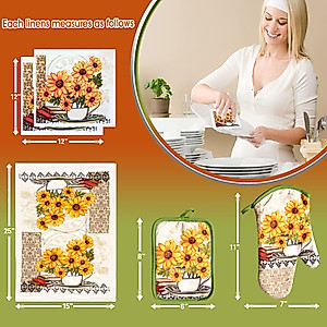 Lobyn Value Packs Decorative and Lightweight Printed Themed Kitchen Linen Towel Sets Perfect for Home Decor (5 Piece, Sunflower)