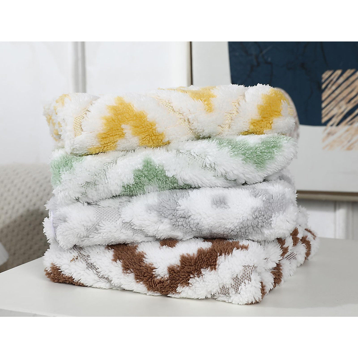 NUYECY Faux Fur Boho Throw Pillow Covers 20 x 20 Light Grey,Super Soft Plush Decorative Checkerboard Pattern Neutral Fur Square Pillow Cover Pillowcase Cushion Covers for Sofa Couch Bed Farmhouse