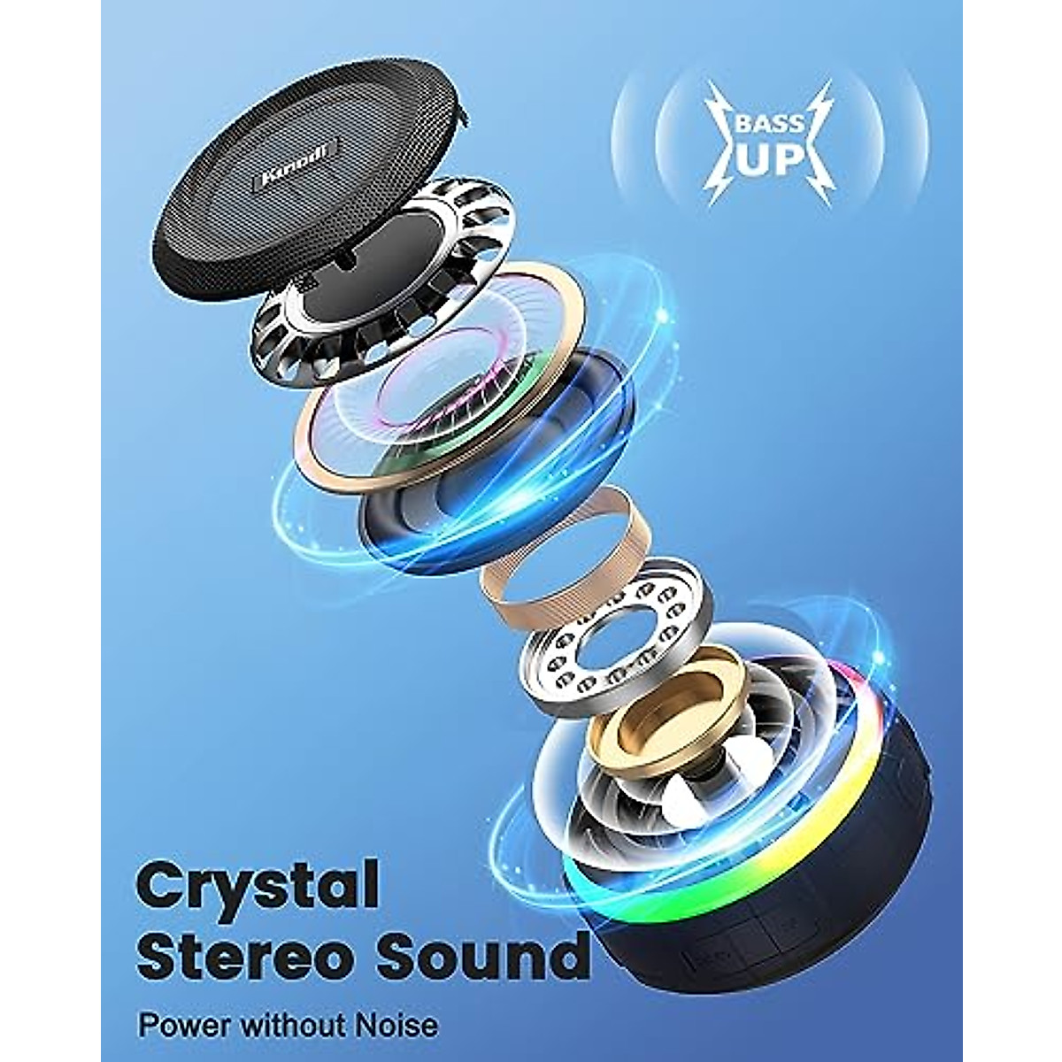 Kunodi Bluetooth Shower Speaker with IPX7 Waterproof, Dynamic Lights, Crisp Clear Sound, True Wireless Stereo, Clip Portable for Pool Beach Boat Kayak Float Golf