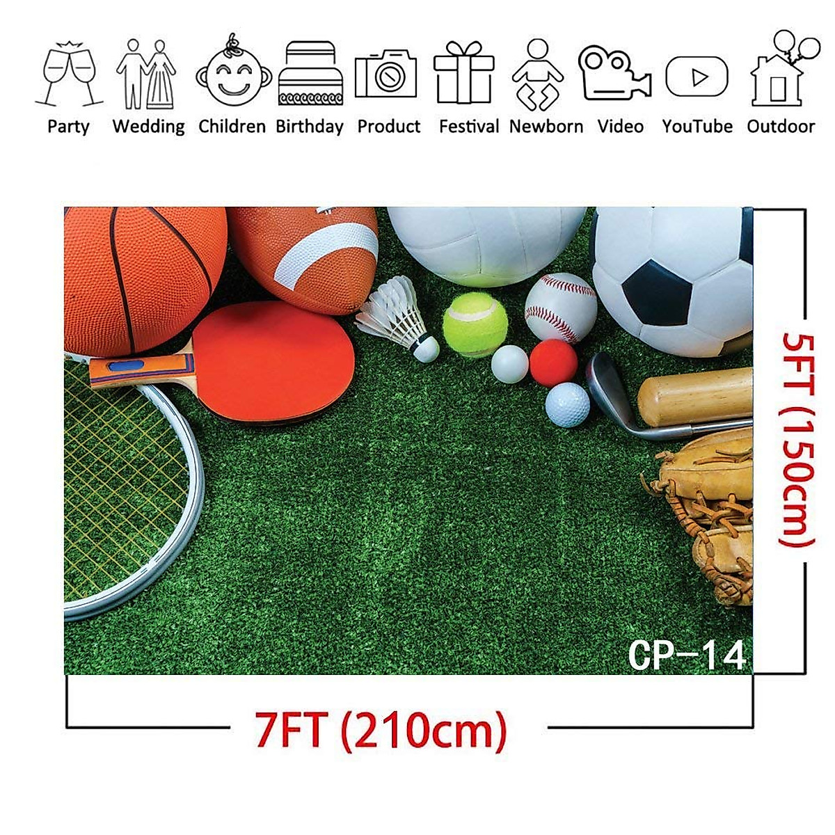 LYWYGG 7x5ft School Playground Photography Backdrops Sports Goods Grassland Backdrop for Studio Prop Photo Background Photography Props CP-14