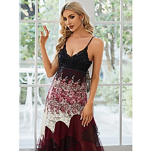 Ever-Pretty Women's Sleeveless Tea Length A-line Dress Chiffon Cocktail Dress Burgundy US00