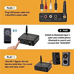 192kHz Digital to Analog Converter Bluetooth 5.0 Receiver DAC with 16-300Ω Headphone Amplifier Optical/Coaxial to RCA 3.5mm Audio Output with Volume Control for TV Phone Tablet (normal, basic)