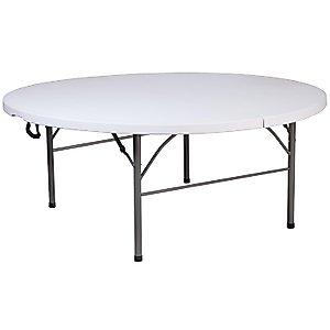 Flash Furniture Kathryn 5.89-Foot Round Bi-Fold Granite White Plastic Banquet and Event Folding Table with Carrying Handle